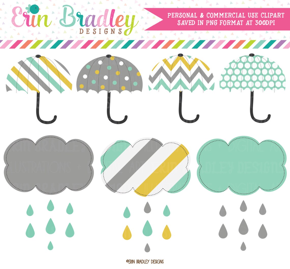 Rainy Day Clipart Umbrellas and Shower Cloud Weather Graphics - Etsy
