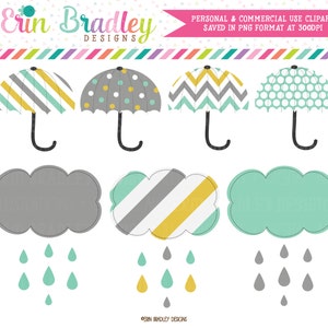 Rainy Day Clipart Umbrellas and Shower Cloud Weather Graphics Instant ...