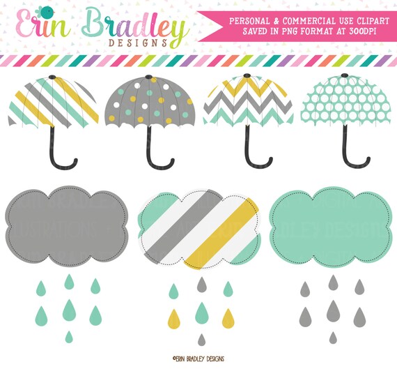 Rainy Day Clipart Umbrellas and Shower Cloud Weather Graphics Instant ...