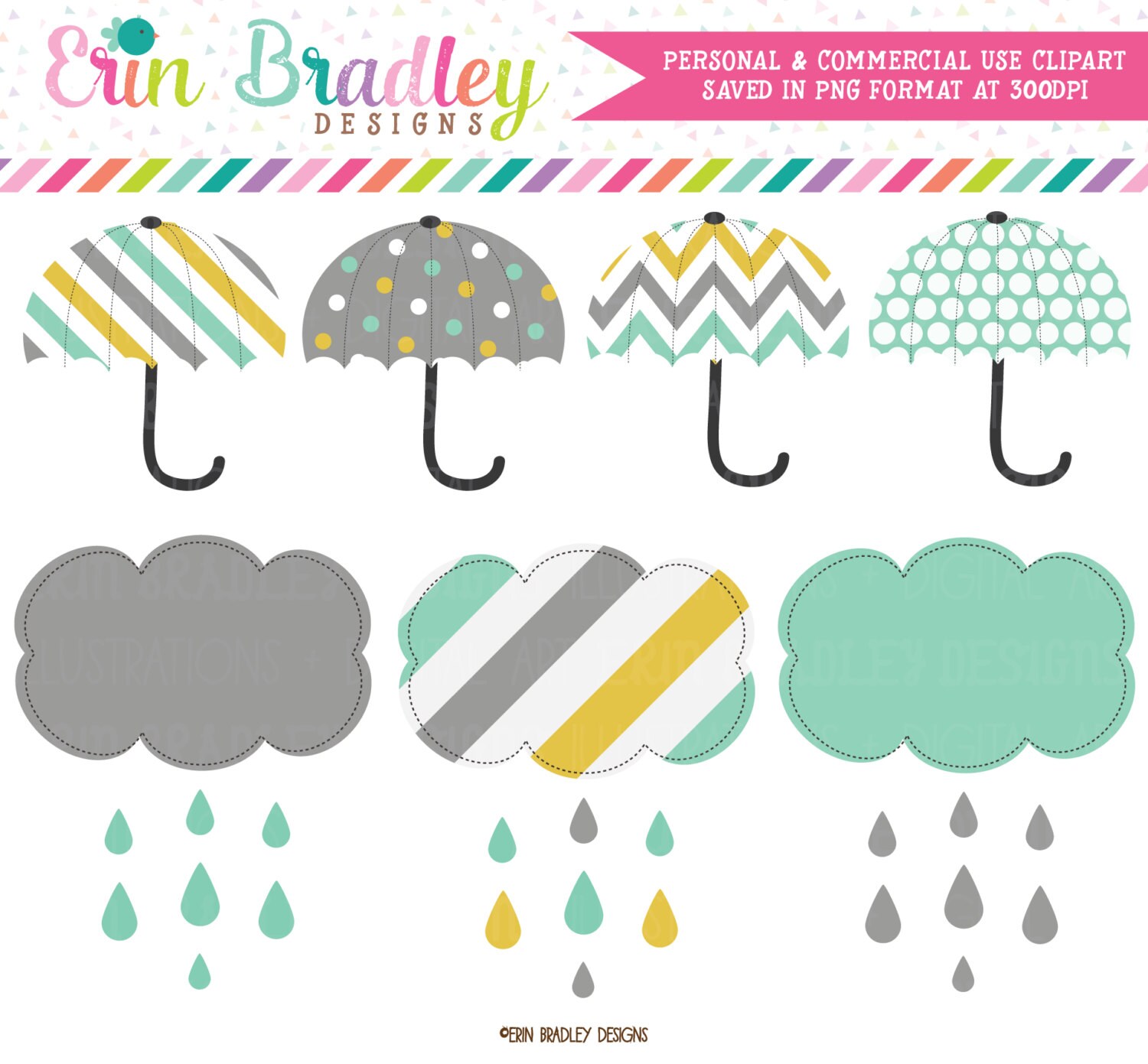 Rainy Day Clipart Umbrellas and Shower Cloud Weather Graphics - Etsy