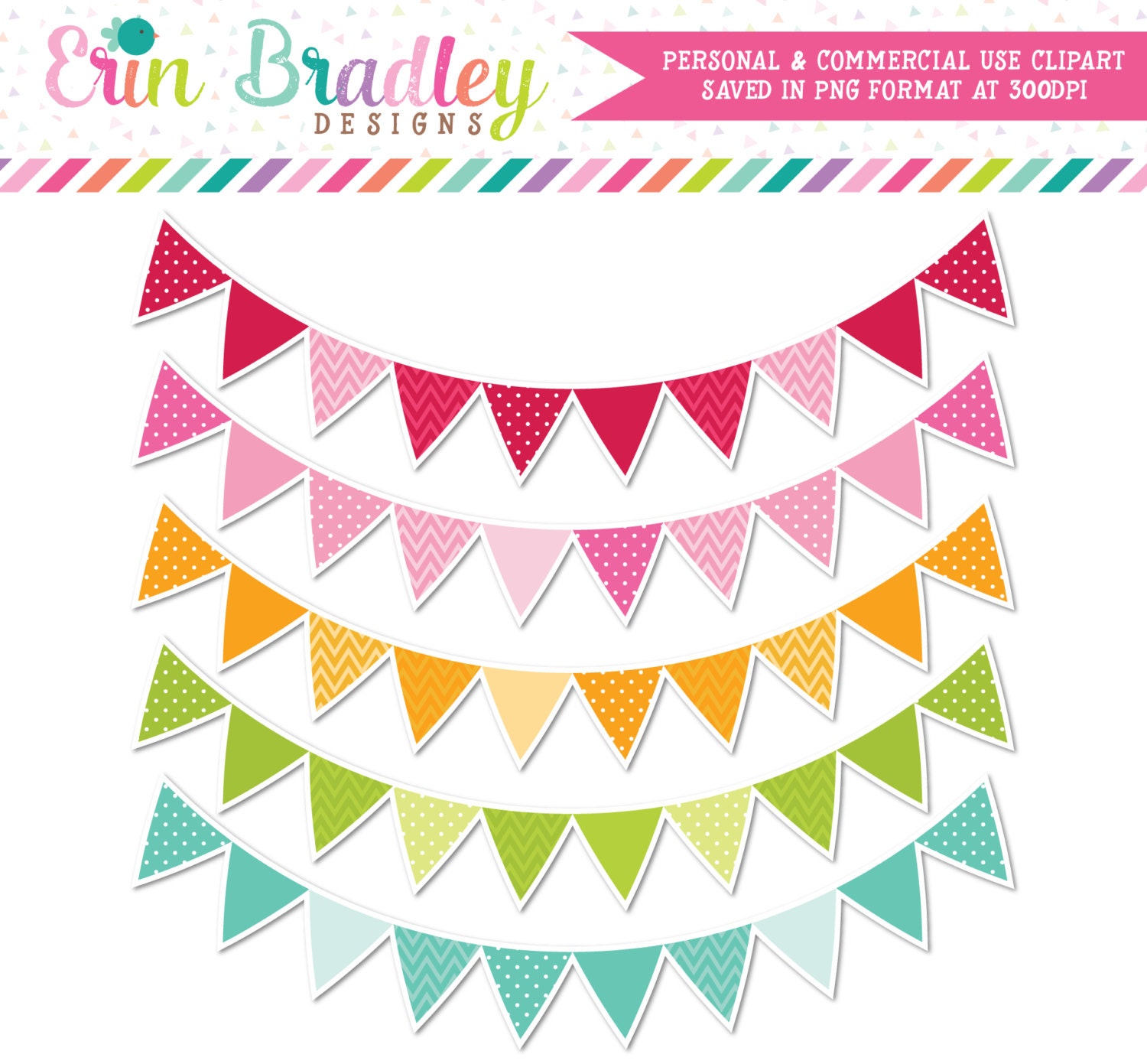 Colorful Pennant Banner Flags Clipart Commercial Use Clip Art - Etsy