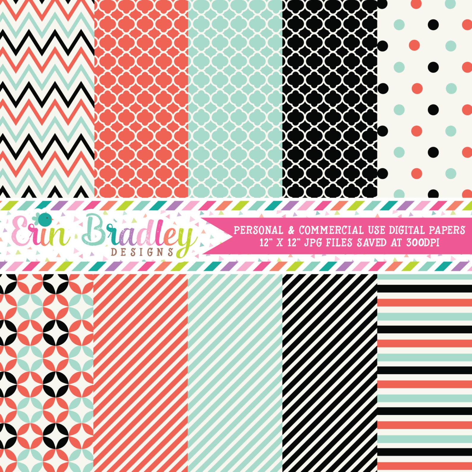 Digital Paper Pack Personal and Commercial Use Blue Black and | Etsy