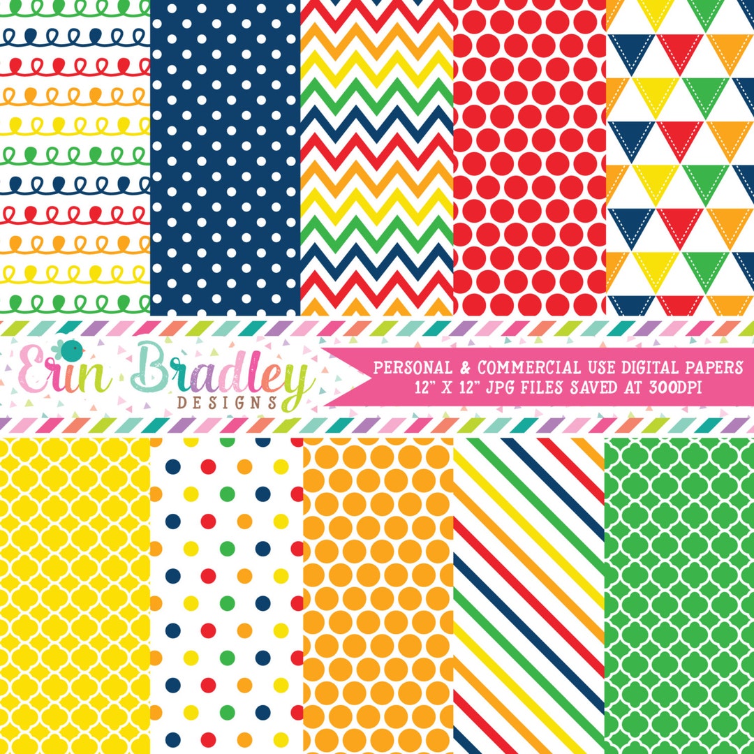 Primary Colors Digital Paper Pack Instant Download Digital Papers Polka ...