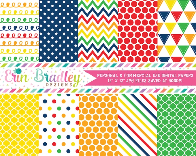 Primary Colors Digital Paper Pack Instant Download Digital Papers Polka ...