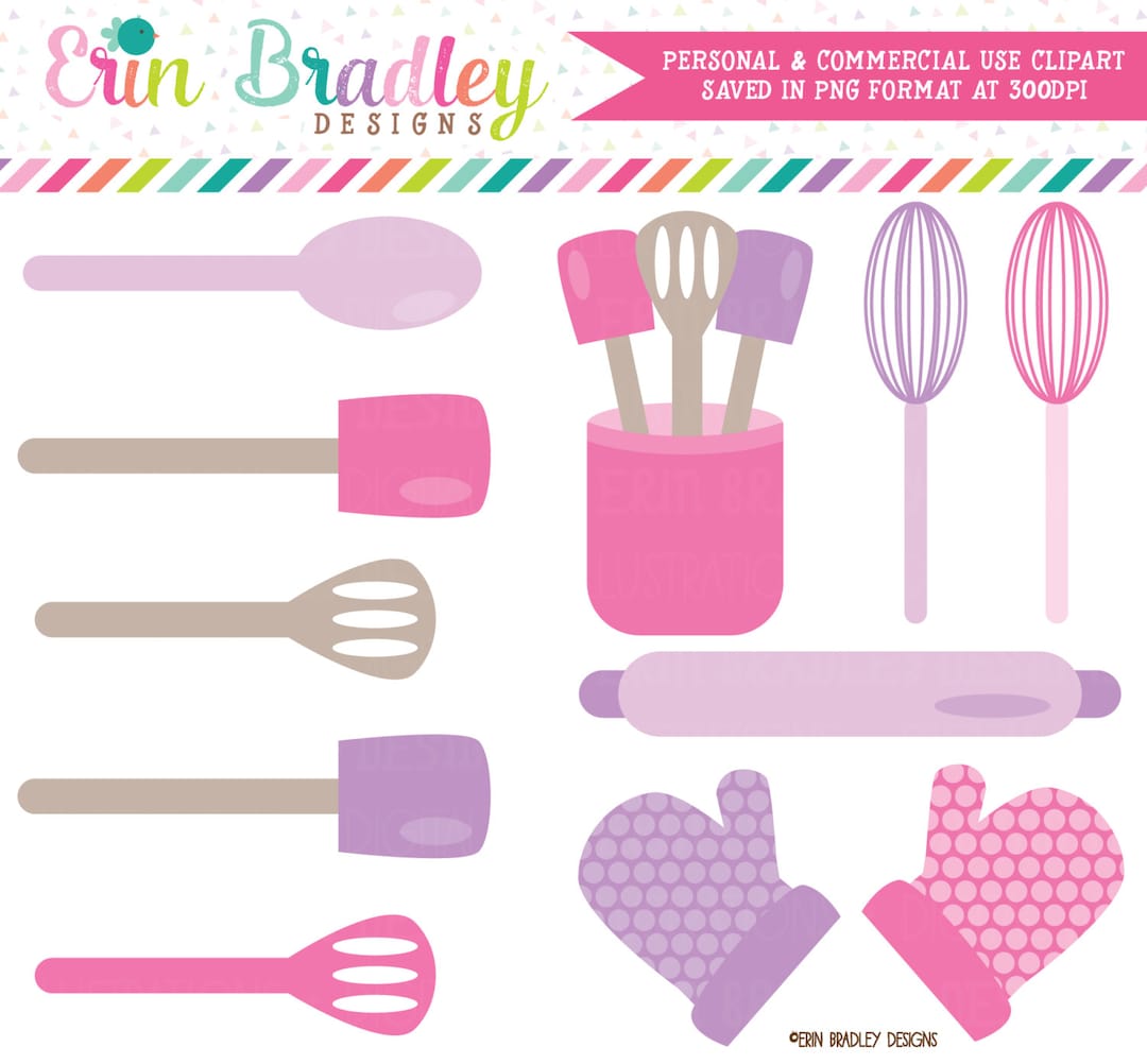 Baking Kitchen Clipart Graphics Pink & Purple Cooking Utensils Whisk ...