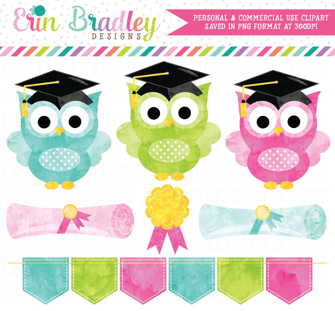 Watercolor Graduation Clipart, Watercolor School Clipart, Watercolor ...