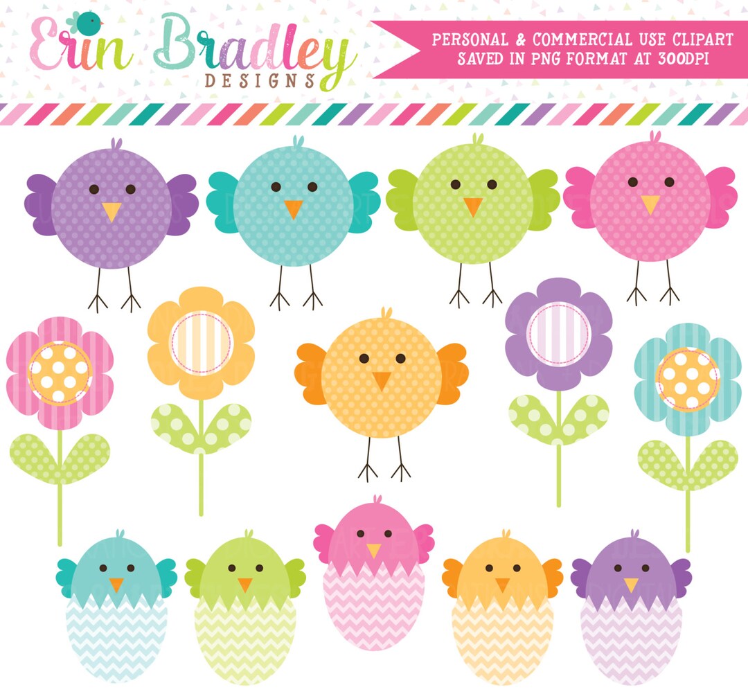 Spring Chickadees and Eggs Clip Art Set With Flowers Clipart Commercial ...