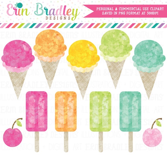 Watercolor Ice Cream Clipart, Summer Clipart, Ice Cream Party Clip Art ...