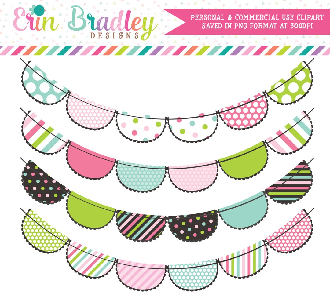 Scalloped Bunting Clipart With Colorful Polka Dots and Stripes Instant ...