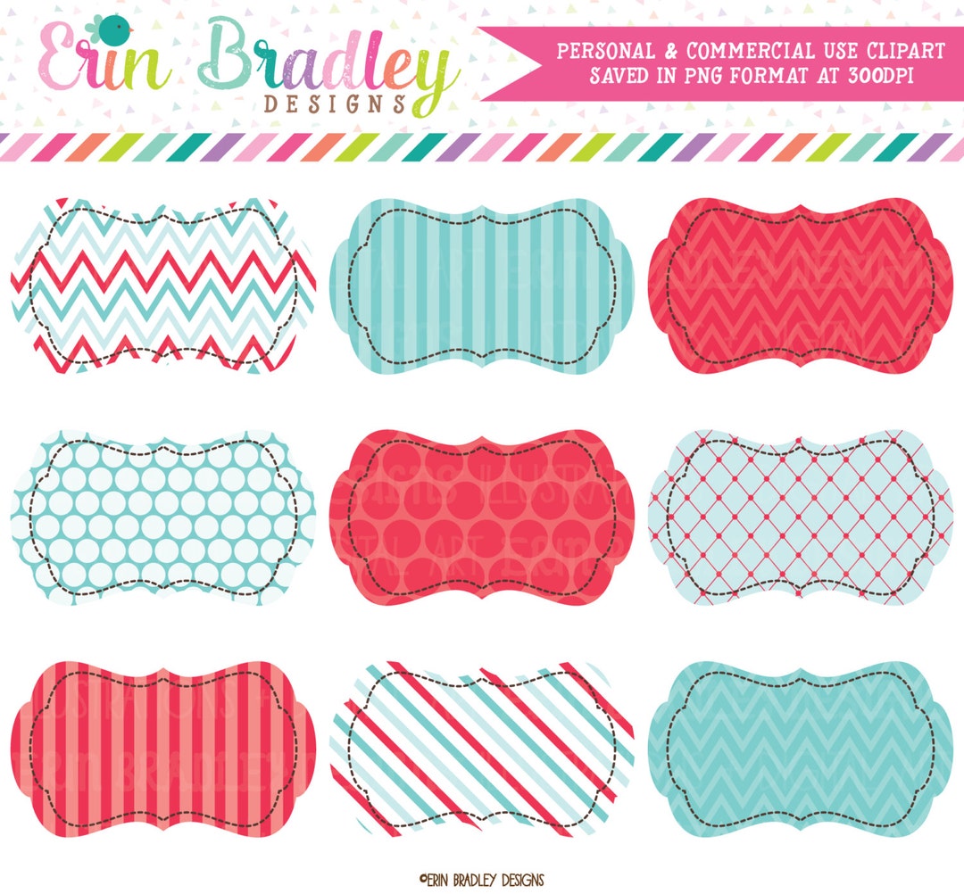 Clipart Labels Red & Blue Patterns Polka Dots Chevron Stripes Personal ...