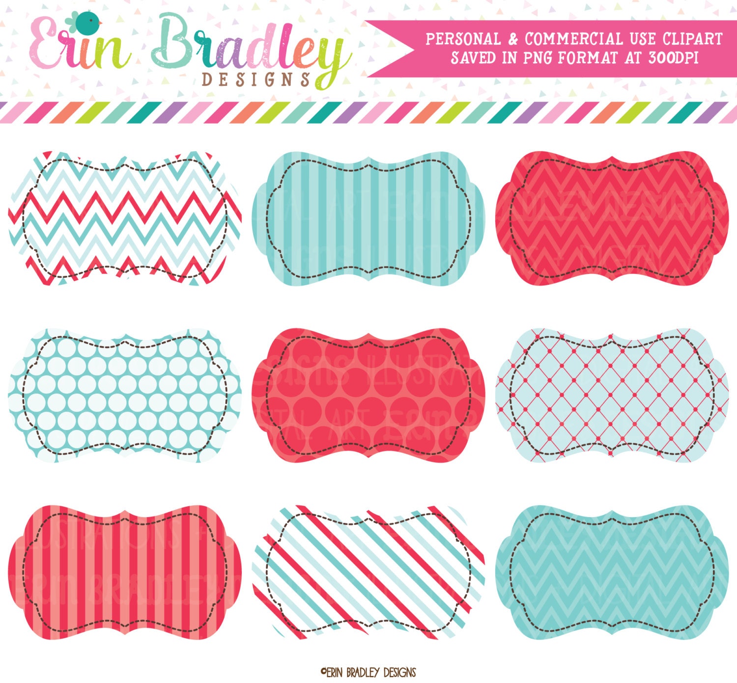 Clipart Labels Red & Blue Patterns Polka Dots Chevron Stripes - Etsy