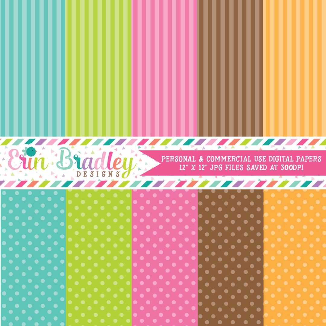Digital Paper Pack Personal and Commercial Use Polka Dots and Stripes ...