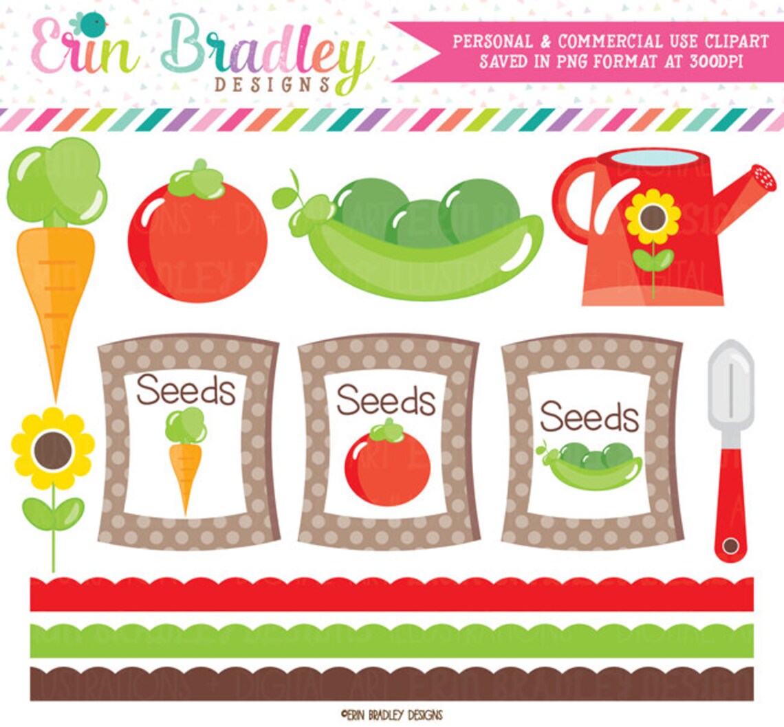 Garden Clipart Vegetables Seeds Flowers Digital Clip Art - Etsy
