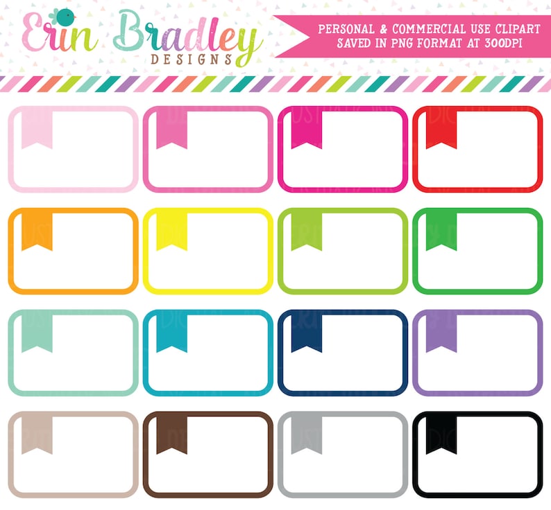 Rounded Flag Labels Clipart Instant Download Planner Clip Art Graphics ...
