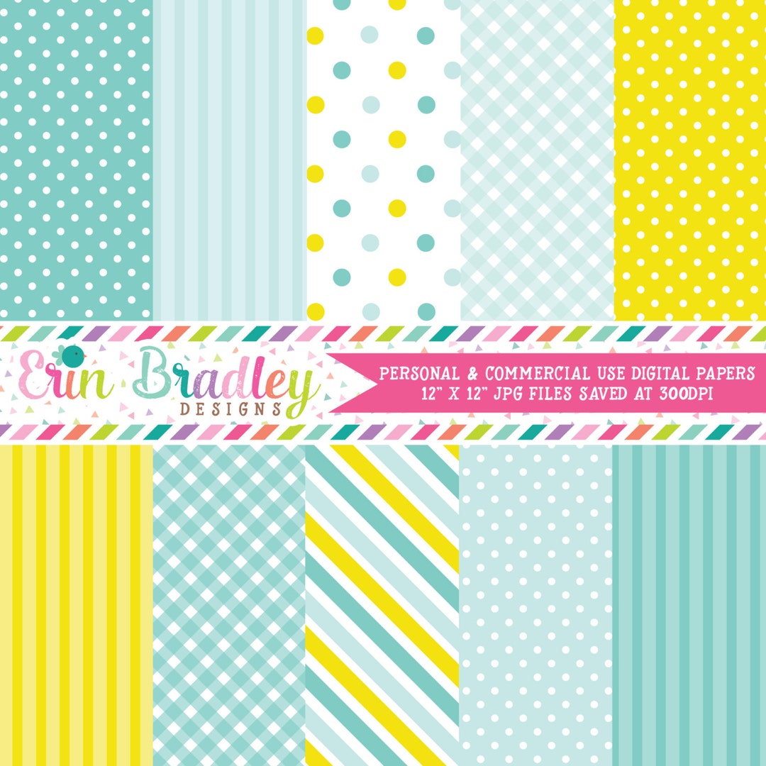 Blue Digital Paper Pack Polka Dots Stripes & Gingham Patterns ...