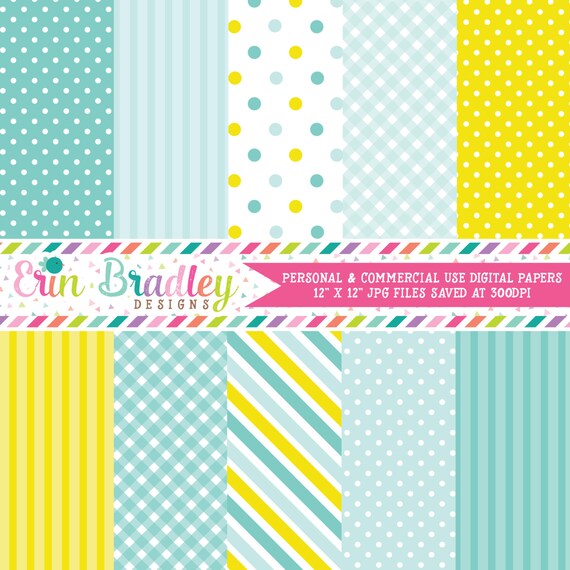 Blue Digital Paper Pack Polka Dots Stripes & Gingham Patterns ...