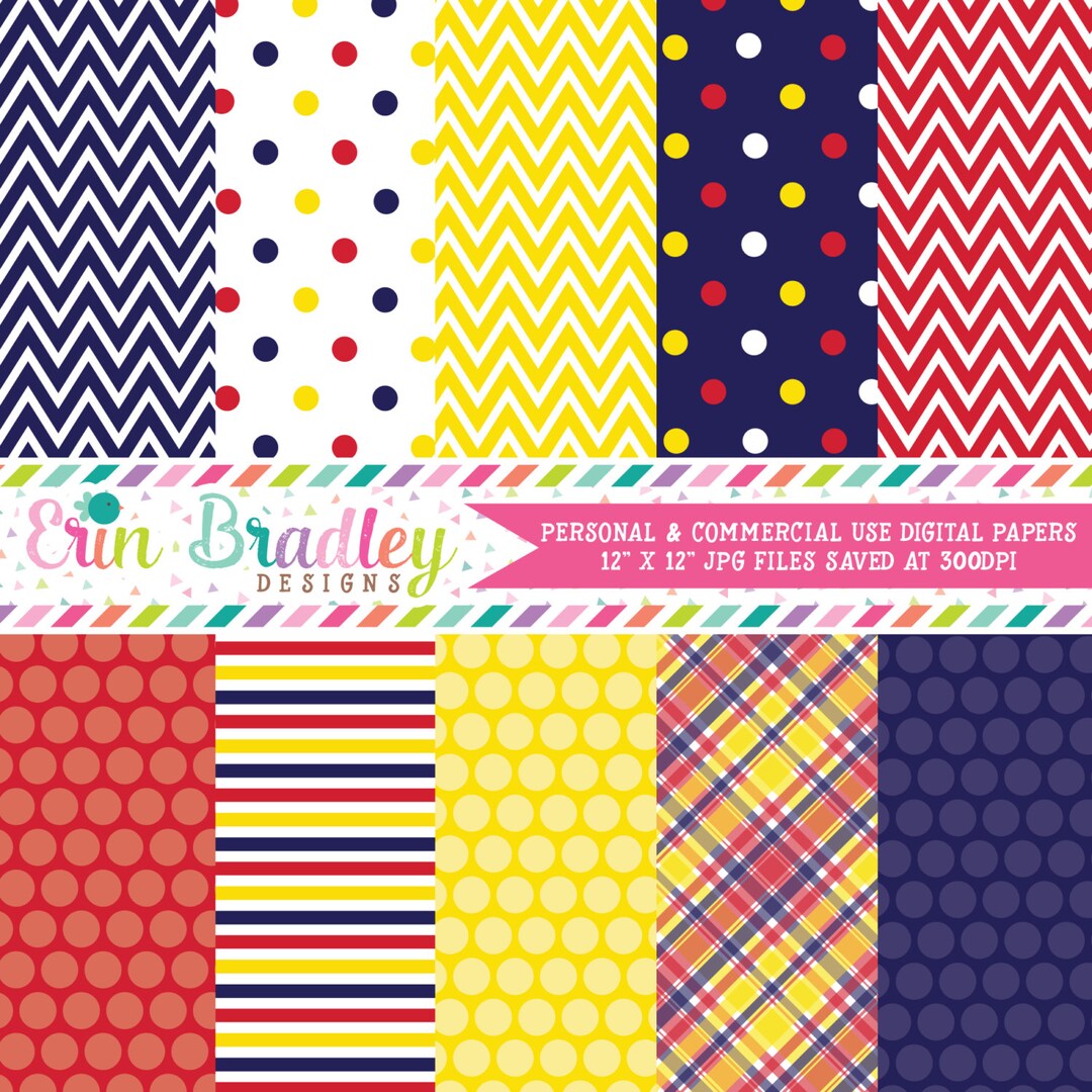 Blue Yellow and Red Commercial Use Digital Paper Set - Etsy