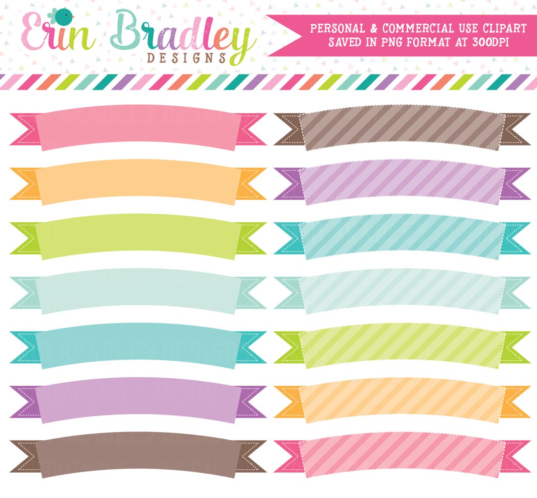 Digital Scrapbook Clipart Elements Colorful Banner Flags Clip Art for ...