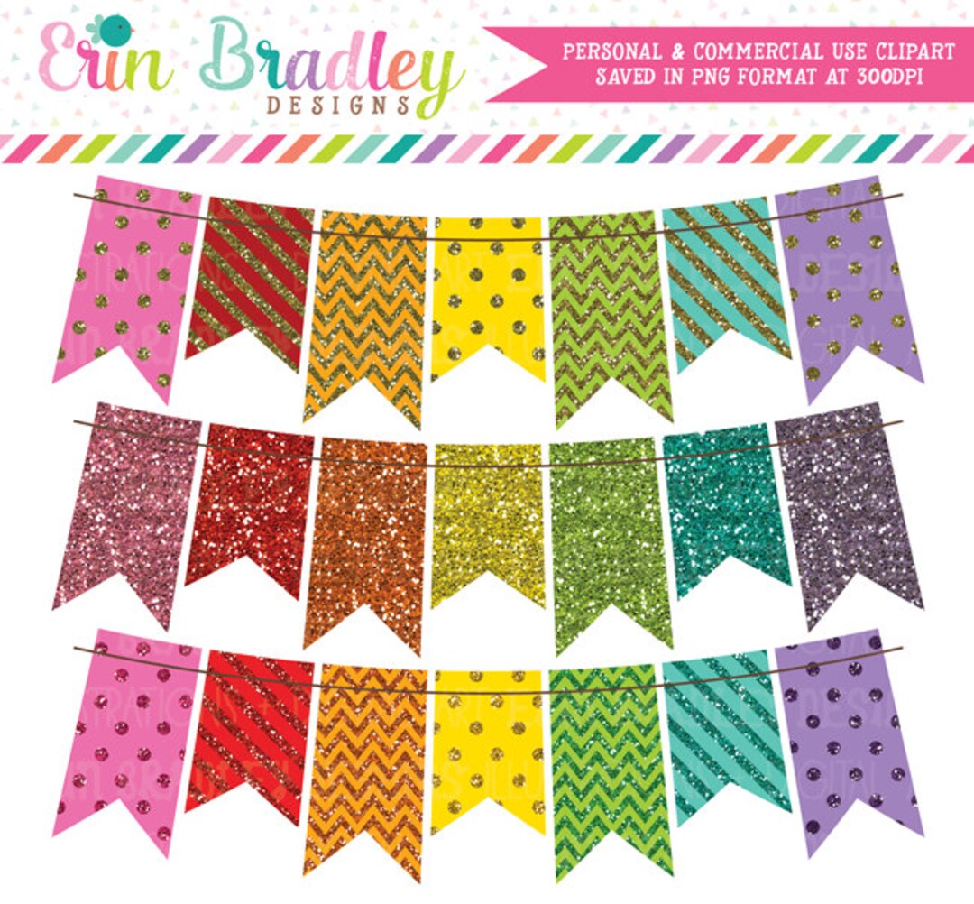 Rainbow Glitter Banners Clipart Graphics Instant Download Commercial ...