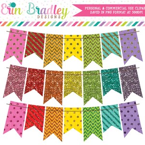 Rainbow Glitter Banners Clipart Graphics Instant Download Commercial ...