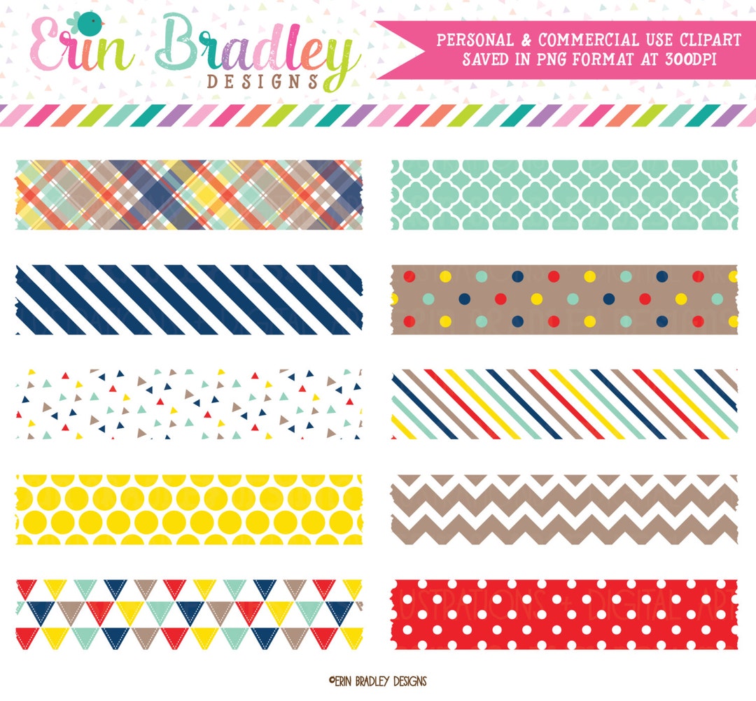 Digital Washi Tape Clipart Plaid Striped Triangle Polka Dotted ...