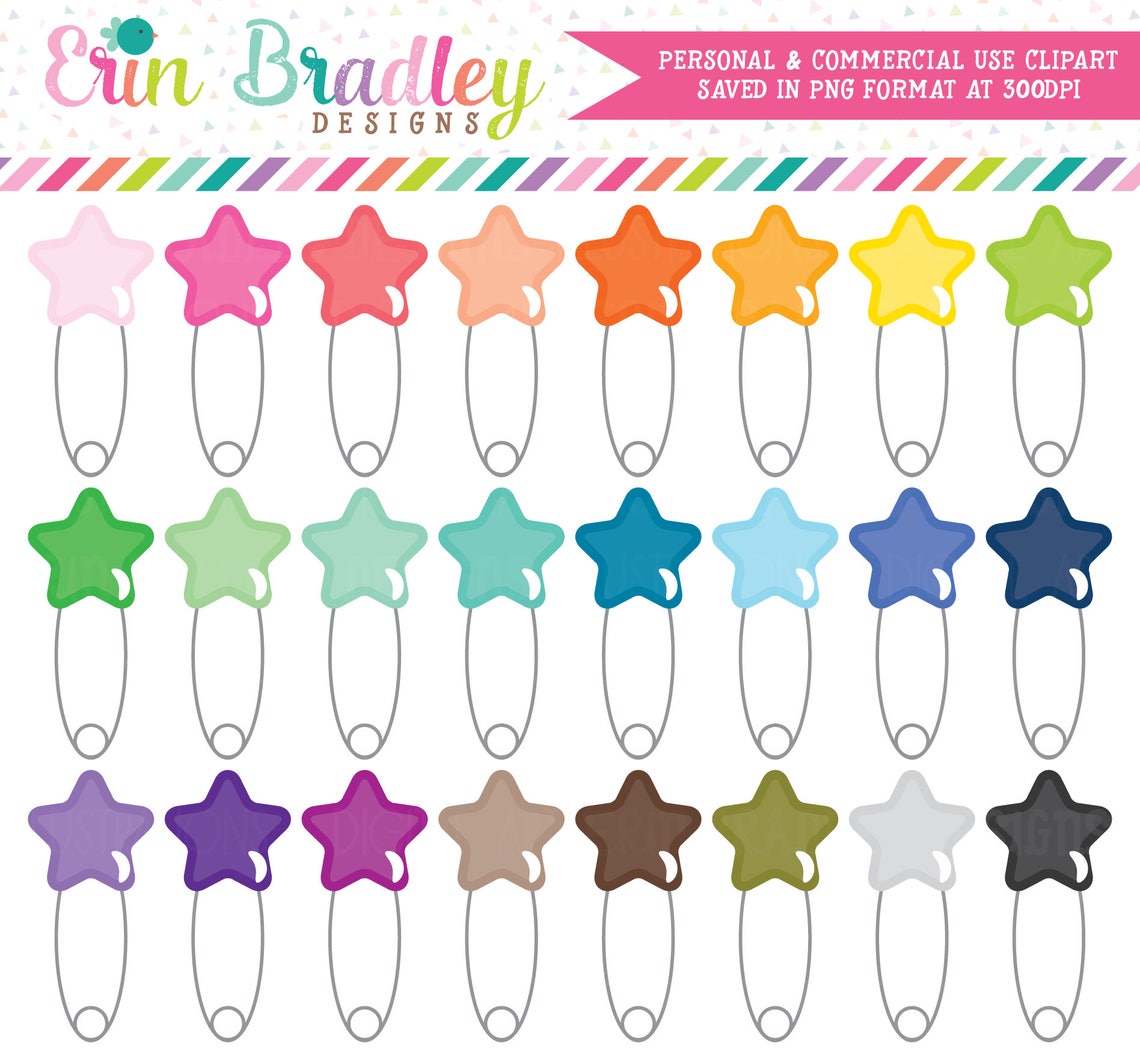 Star Safety Pin Clipart Baby Clip Art Baby Shower Clipart - Etsy