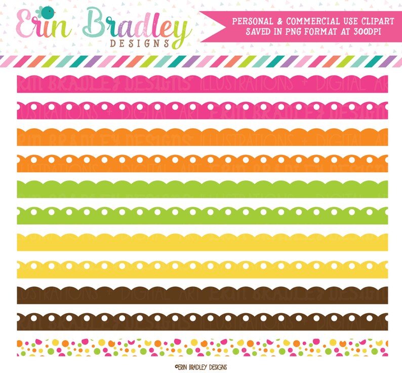 Pink Green Orange Brown & Yellow Scalloped Border Clipart | Etsy