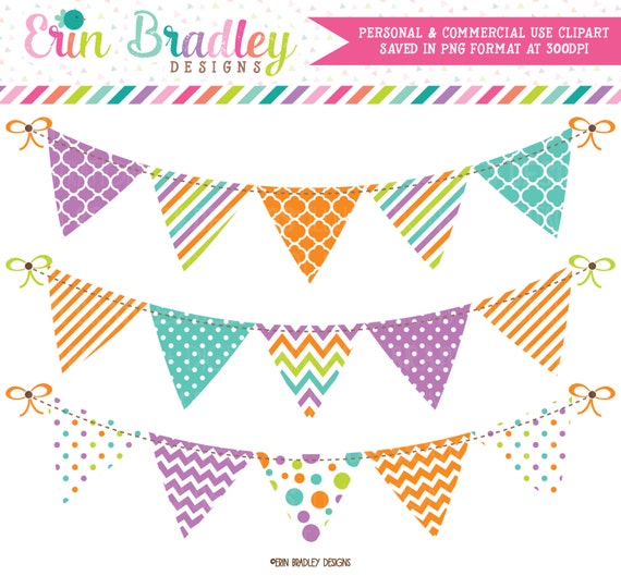 Bunting Clipart Purple Blue Orange & Green Chevron Stripes and Polka ...