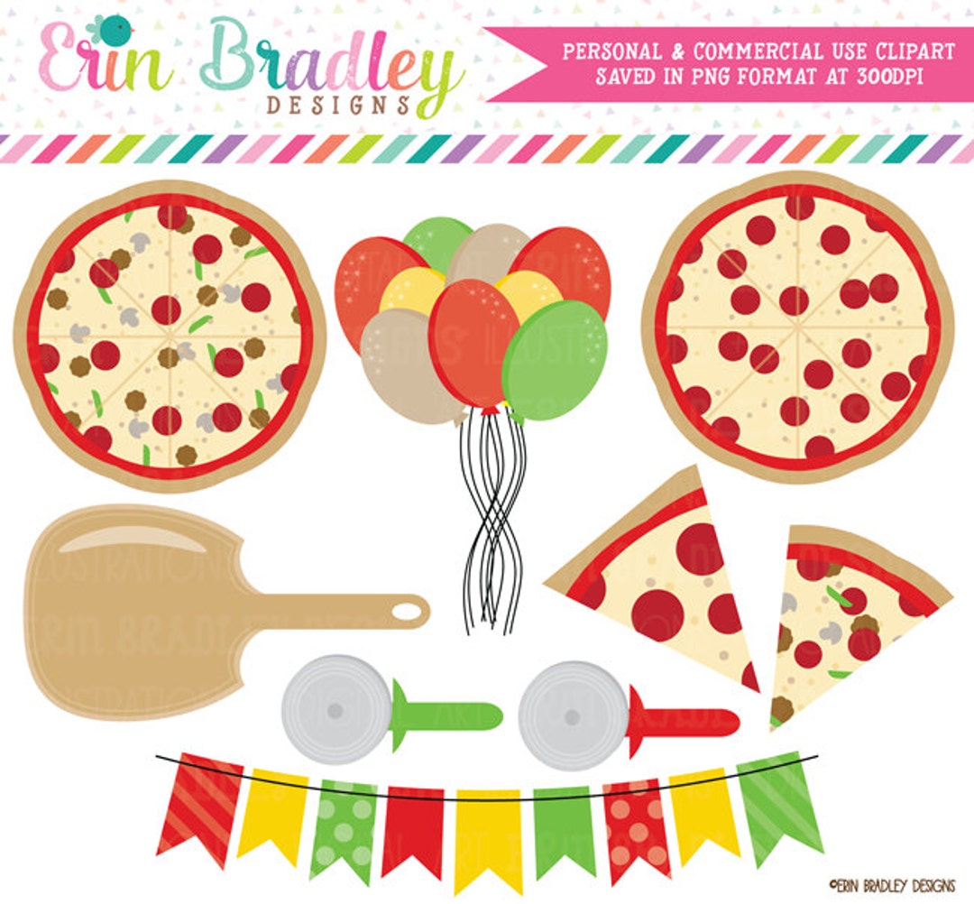 Pizza Party Clipart Commercial Use Clip Art Graphics Instant Download ...
