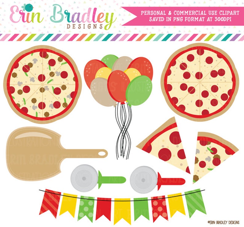 Pizza Party Clipart Commercial Use Clip Art Graphics Instant | Etsy