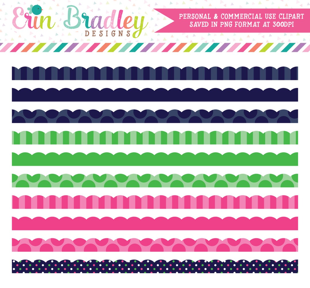 Digital Scrapbook Borders Clipart Clip Art in Preppy Pink Green and ...