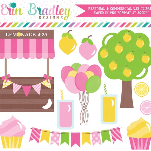 Pink Lemonade Stand Clipart Lemon Clip Art Spring Clipart - Etsy