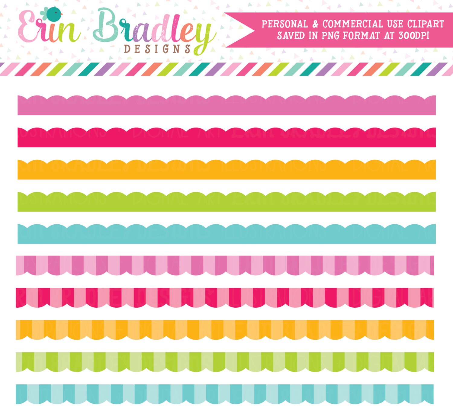 Scalloped Borders Clipart Clip Art Candy Colored for Personal ...