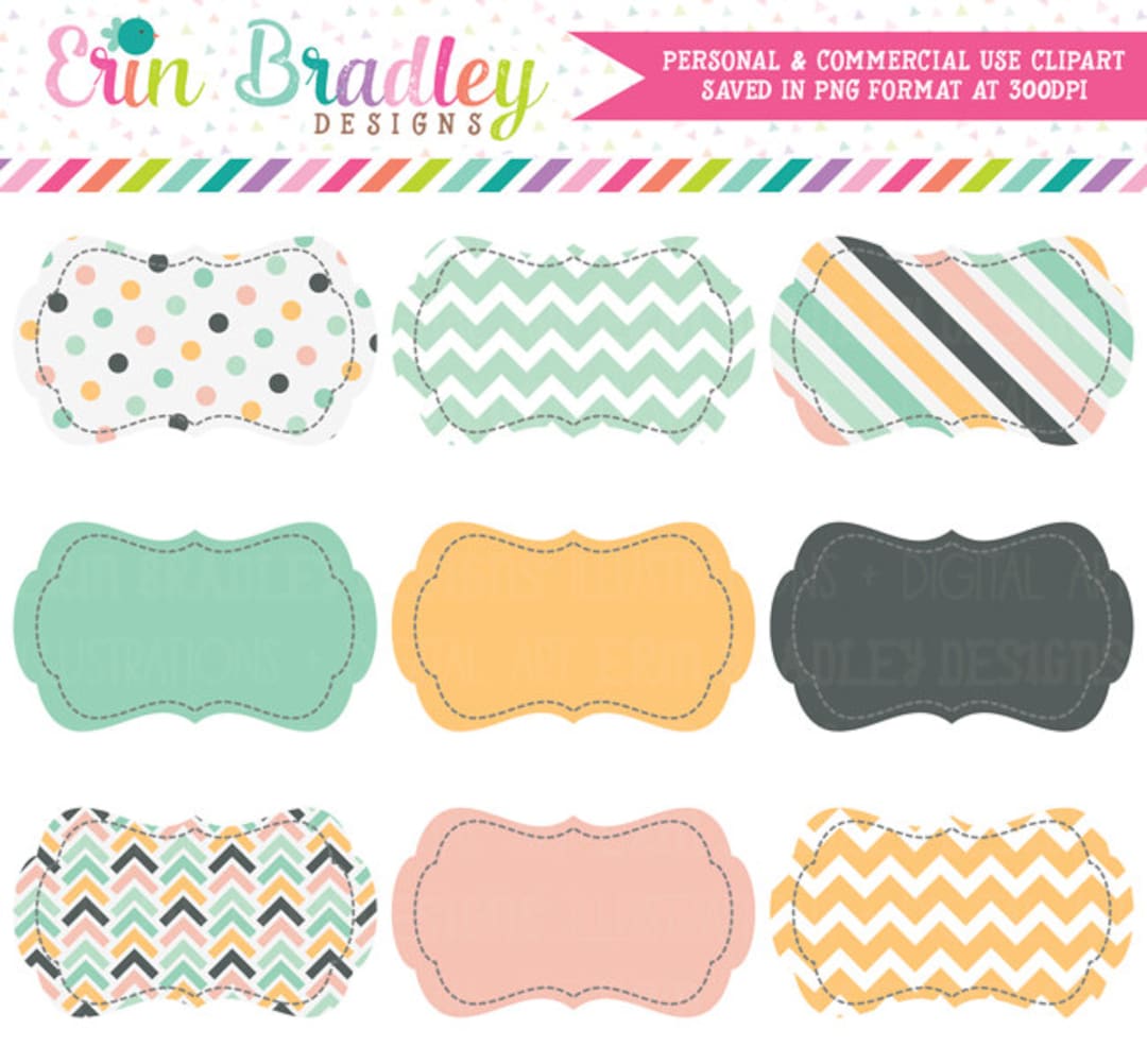 Chevron & Polka Dot Clipart Frames: Striped Label Graphics (digital ...