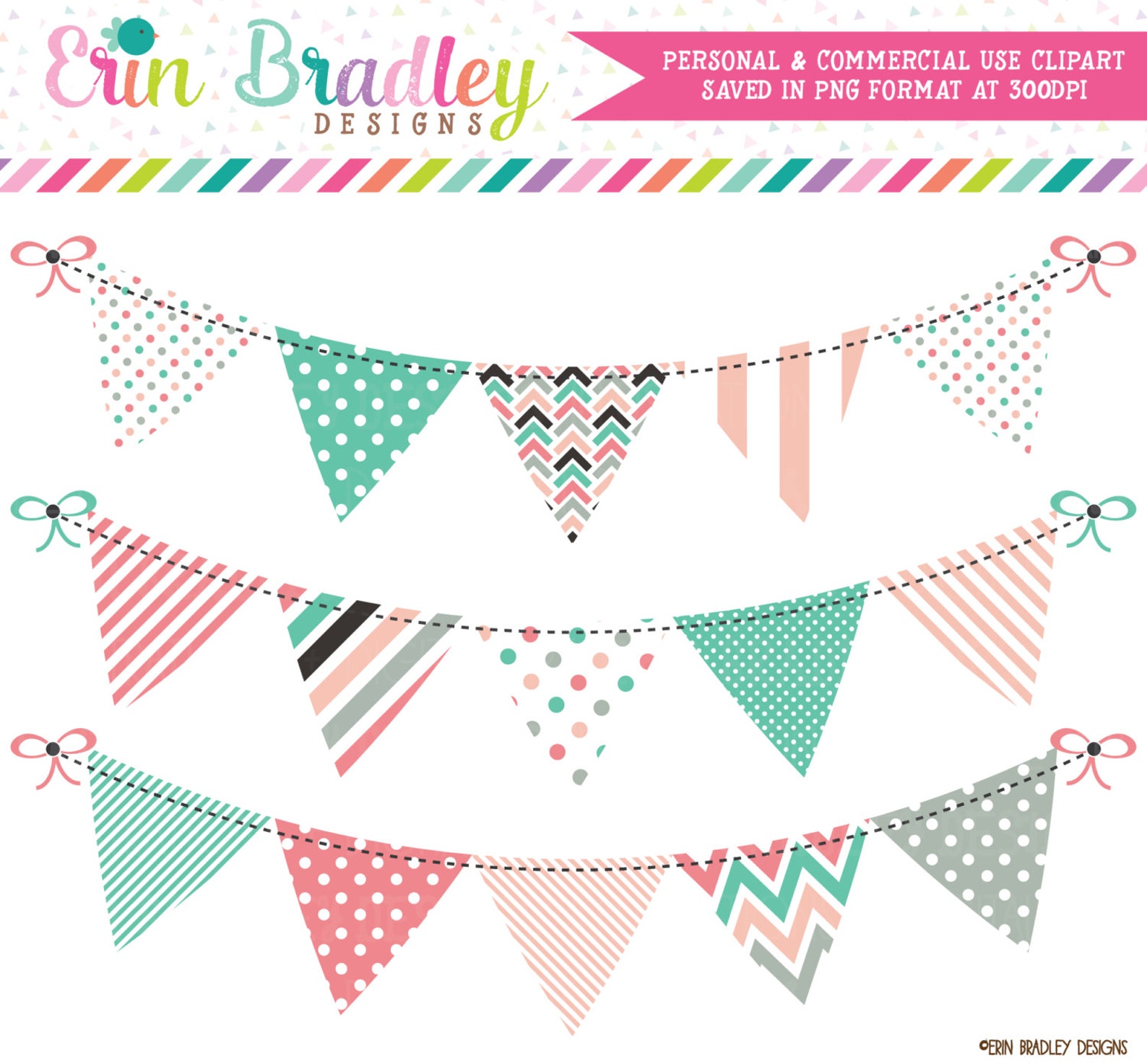 Digital Clipart Banners Commercial Use Bunting Graphics With - Etsy