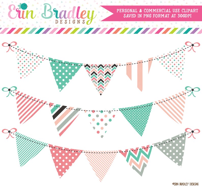 Digital Clipart Banners Commercial Use Bunting Graphics With Polka Dots ...