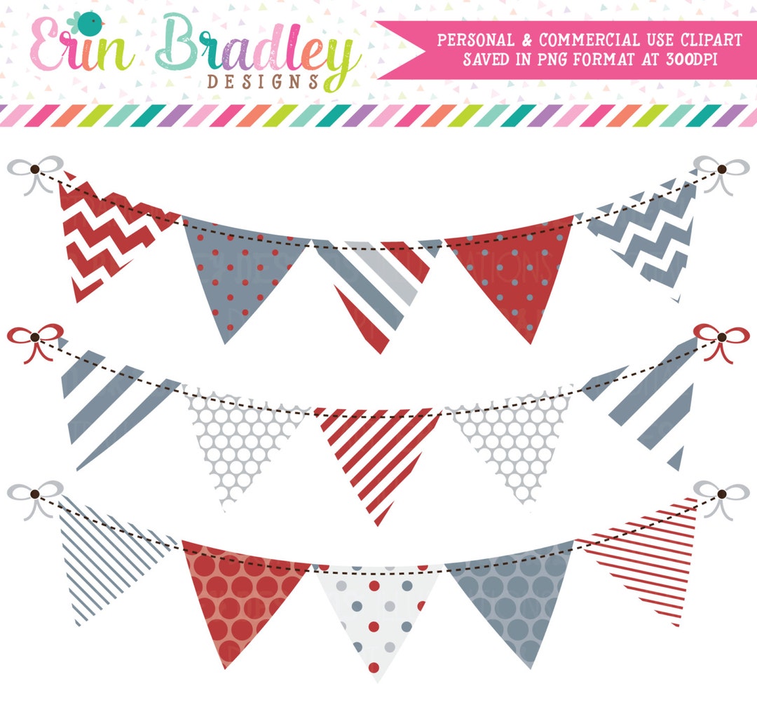Digital Clipart Graphics Bunting in Red and Blue Banner Flag Clip Art ...