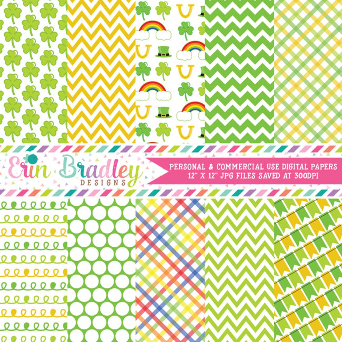 Shamrocks Digital Papers Instant Download St. Patricks Day | Etsy