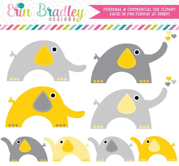 Yellow & Gray Elephants Clipart, Animal Clipart, Instant Download ...