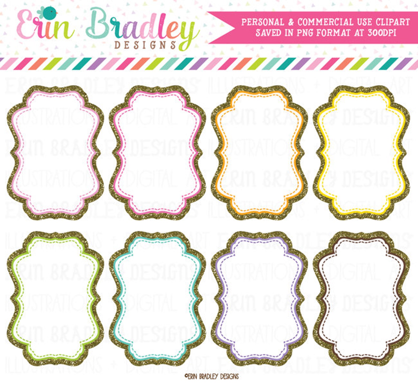 Gold Glitter Frames Commercial Use Background Clipart Instant - Etsy
