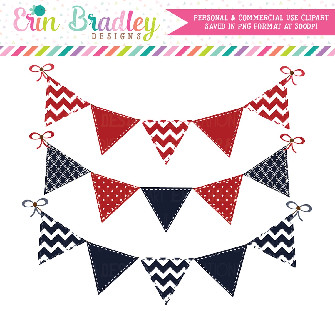 Red White and Blue Bunting Clipart Clip Art Banner Flags - Etsy