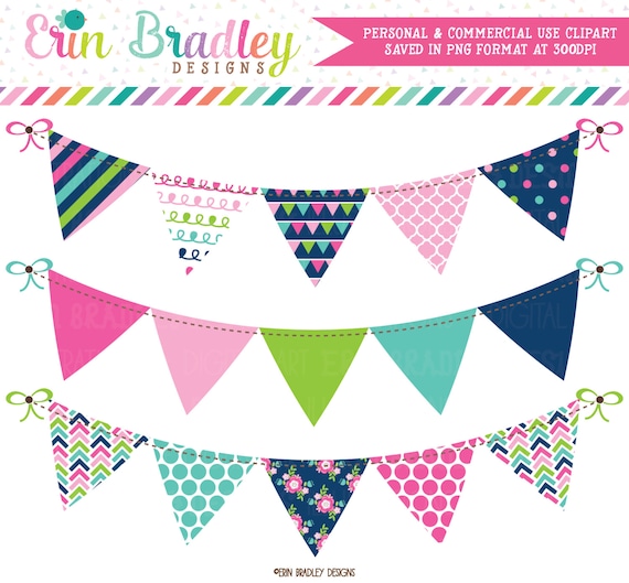 Cheery Day Bunting Clipart Banner Flag Clip Art Graphics in - Etsy