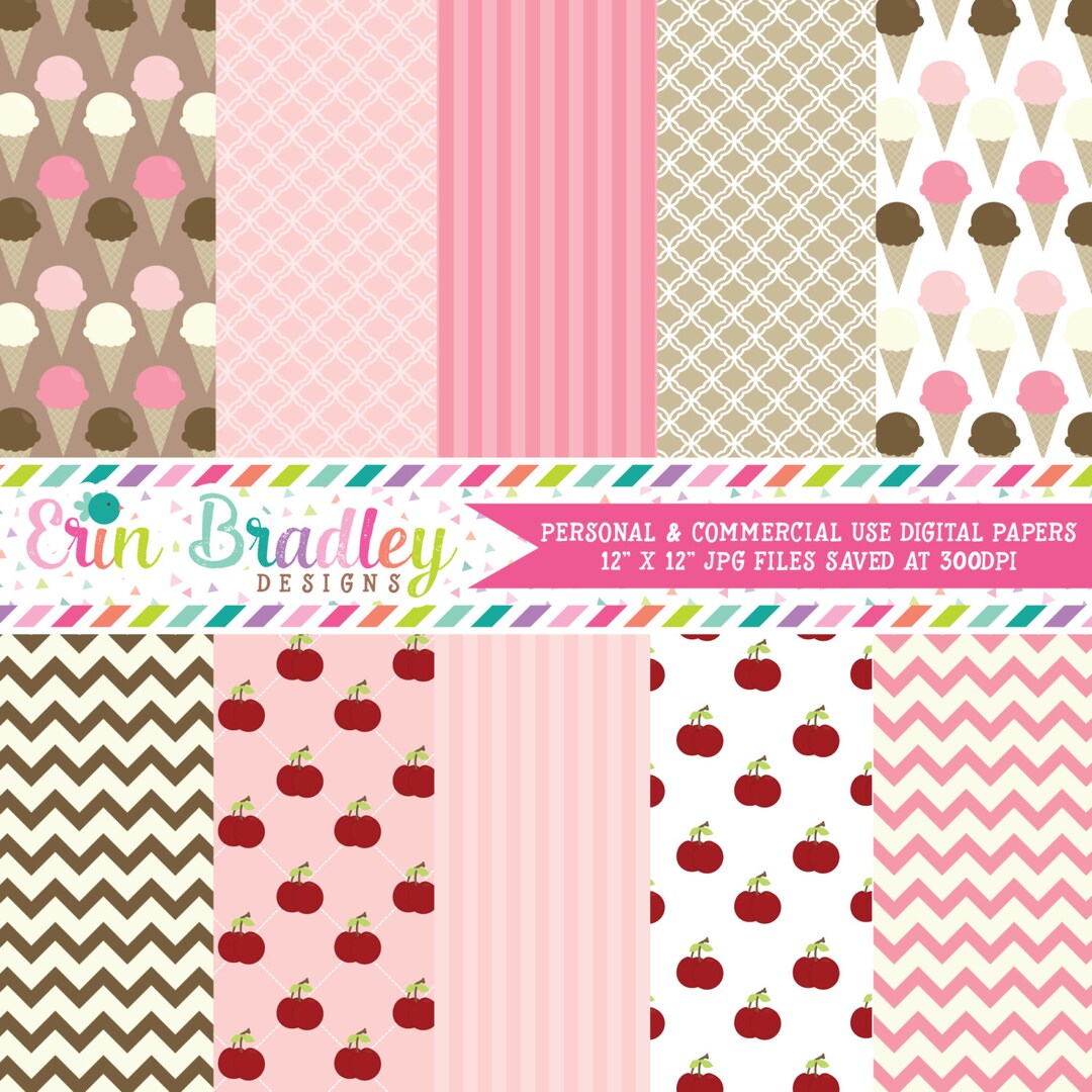 Digital Papers Pack Personal & Commercial Use Ice Cream Papers Instant ...