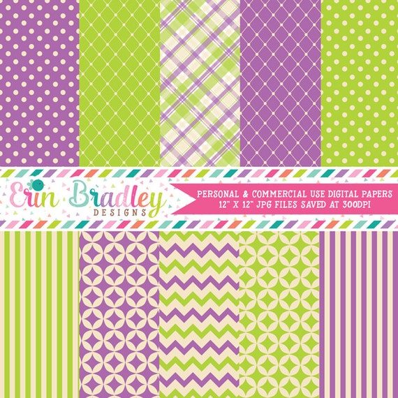 Digital Scrapbook Papers Personal and Commercial Use Purple Green and ...