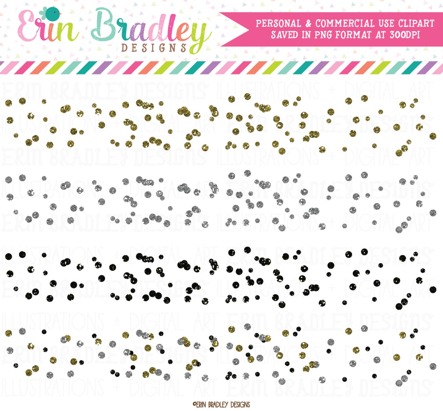Clipart Borders Gold Silver and Black Polka Dot Confetti Clip | Etsy