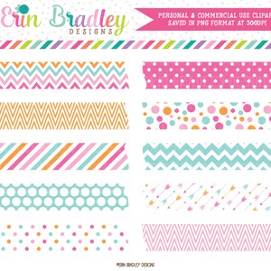 Pink Blue Orange Digital Washi Tape Frame Clipart Personal & Commercial ...