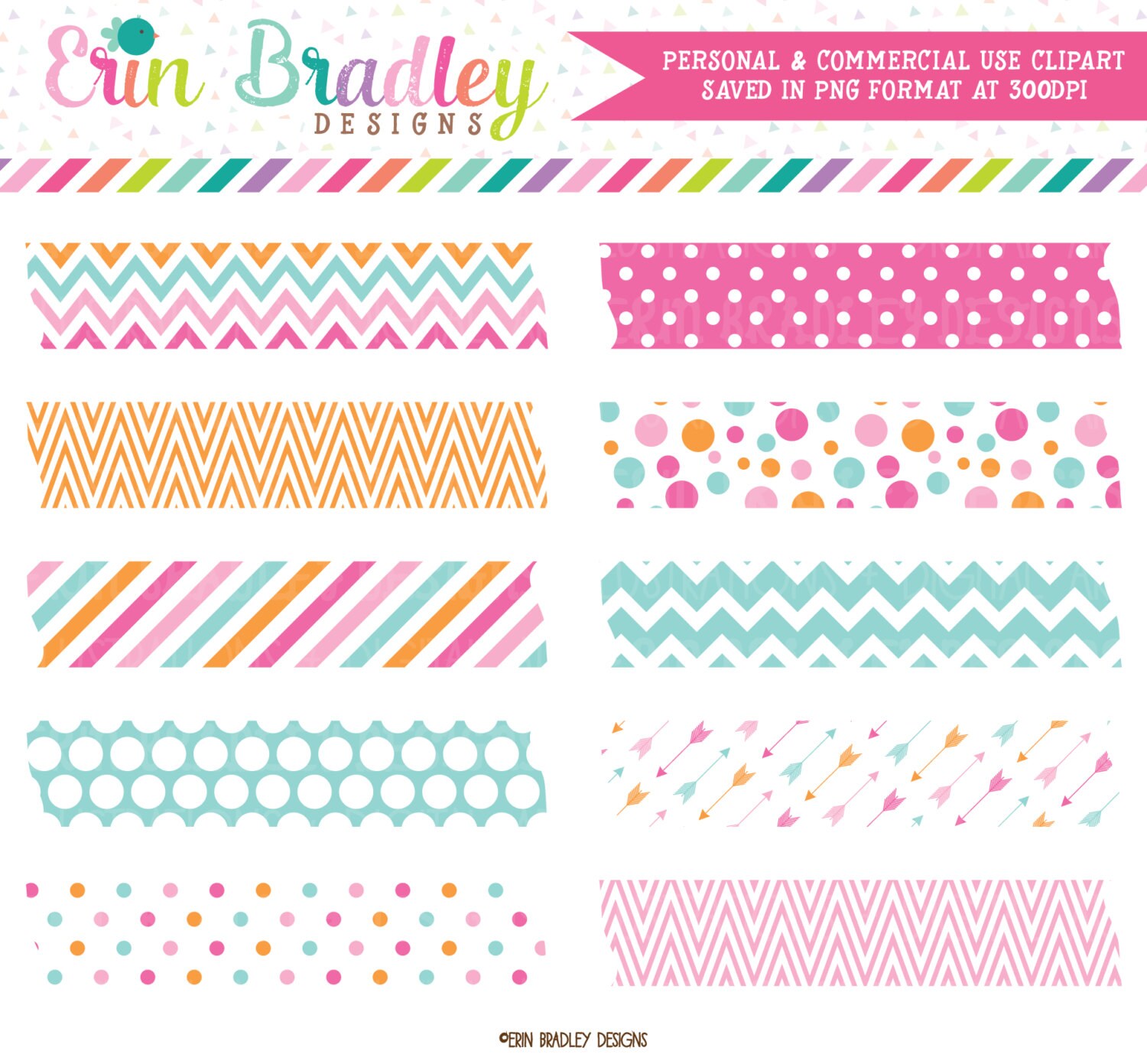 Pink Blue Orange Digital Washi Tape Frame Clipart Personal & - Etsy