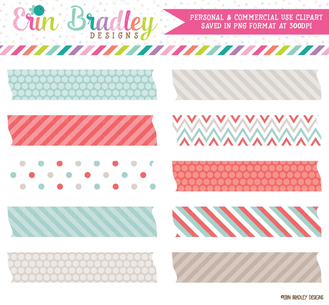 Blue and Red Washi Tape Clipart Commercial Use Digital Clip Art ...