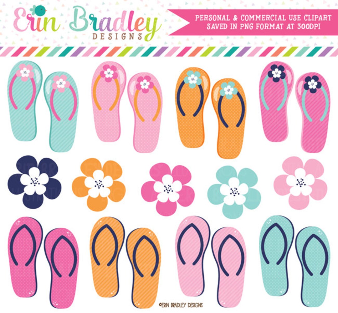 Flip Flops and Flowers Clipart Shoe Graphics - Etsy