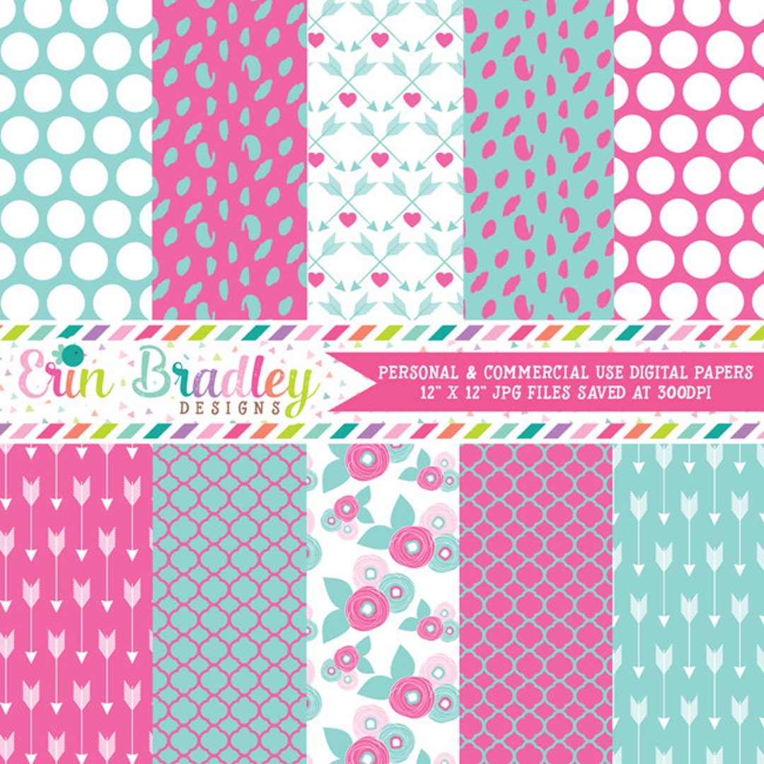 Pink and Blue Digital Paper Pack Spotty Dots Polka Dots Arrow and ...